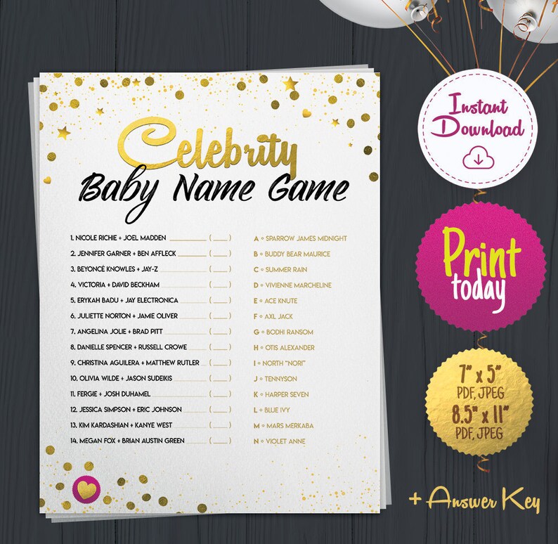 Celebrity Baby Names Game Celebrity Baby Shower Games - Etsy
