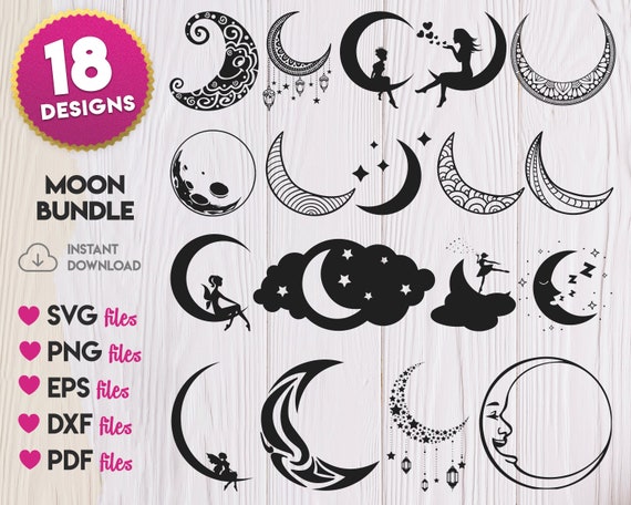 Moon SVG Bundle Moon Silhouette Svg Moon Vector Moon Clip - Etsy