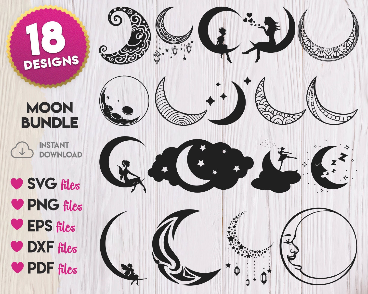 Moon SVG Bundle, Moon Silhouette Svg, Moon Vector, Moon Clip Art, Moon ...