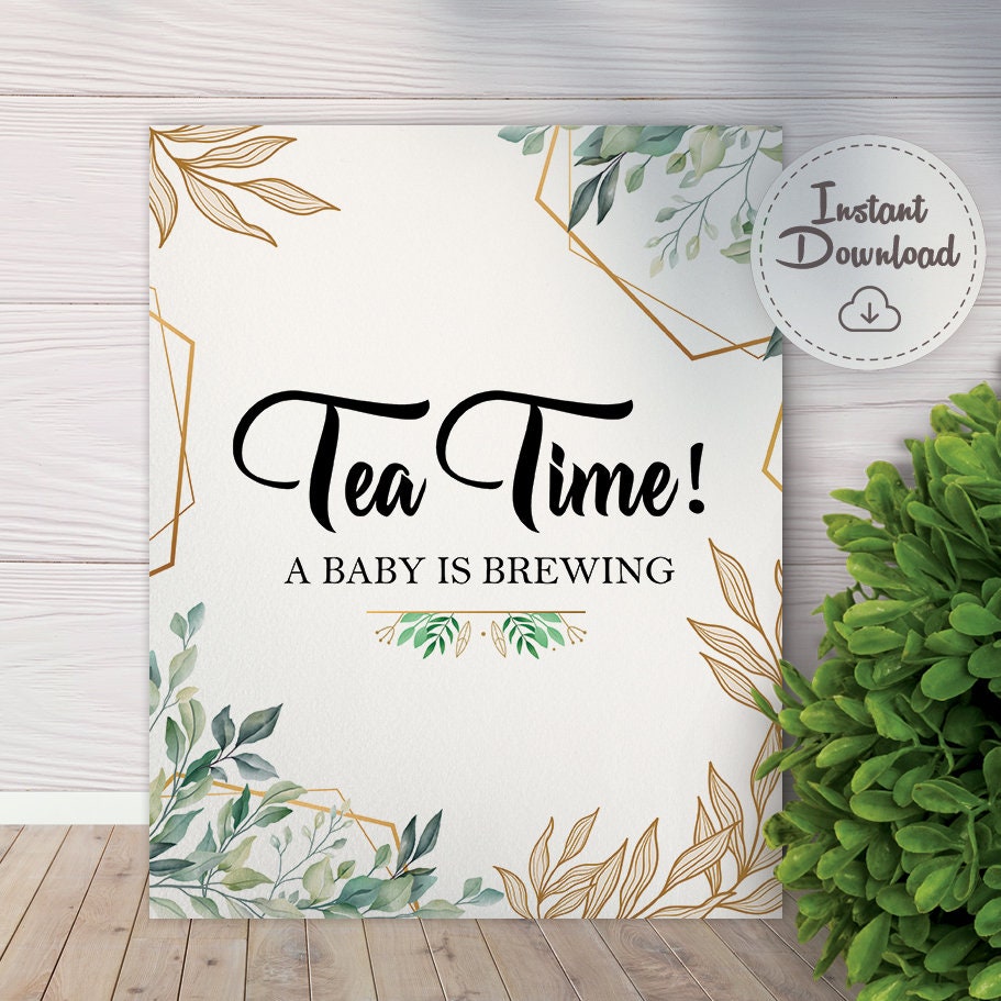 Tea Time Sign a Baby is Brewing Sign Printable, Baby Shower Print ...