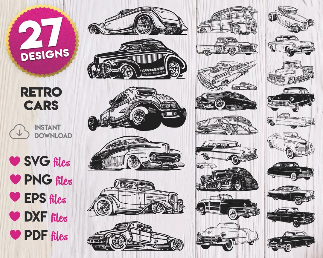 Retro Cars SVG Bundle, Retro Car Silhouette Svg, Classic Car SVG Bundle ...