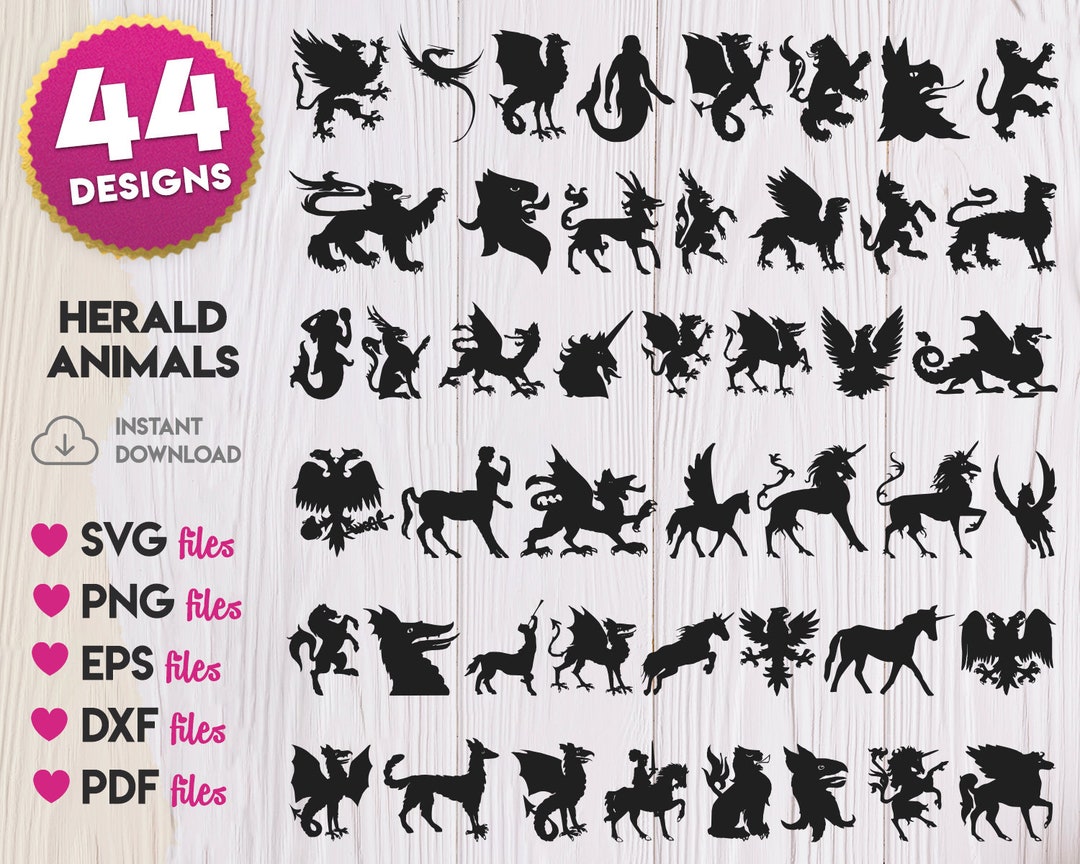 Heraldic Animals SVG Bundle, Herald Animals Silhouette Svg, Herald ...