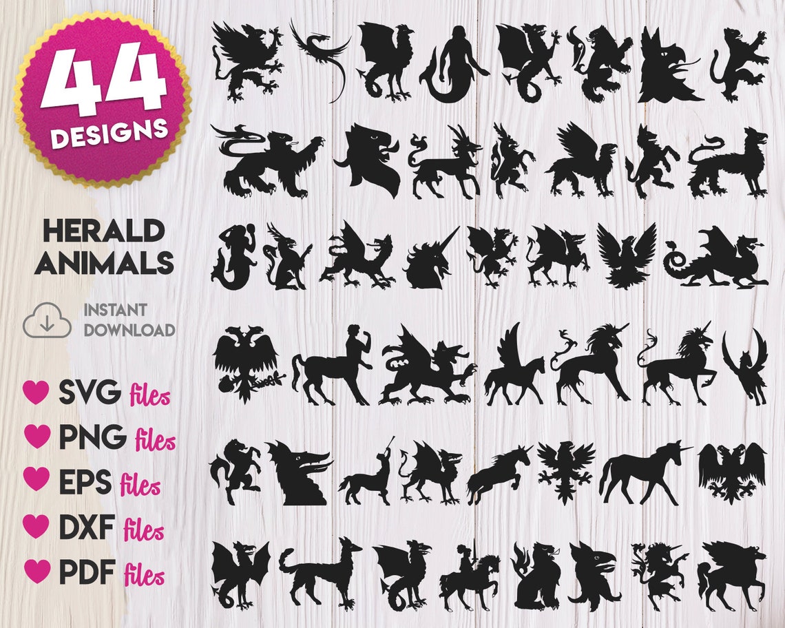 Heraldic Animals SVG Bundle, Herald Animals Silhouette Svg, Herald ...