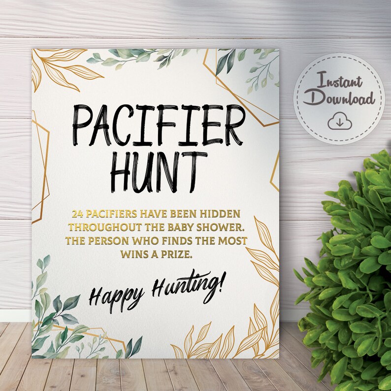 Pacifier Hunt Sign Printable, Baby Shower Games Printable, Find the ...