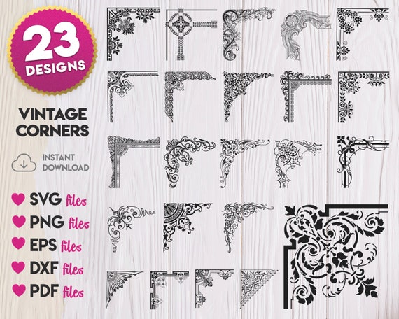Vintage Corners SVG Corners Silhouette SVG Corner Png | Etsy