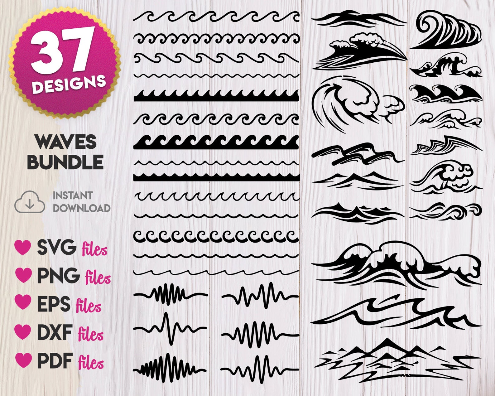 Waves SVG Bundle, Wave Silhouette Svg, Wave Vector, Wave Clipart, Wave ...