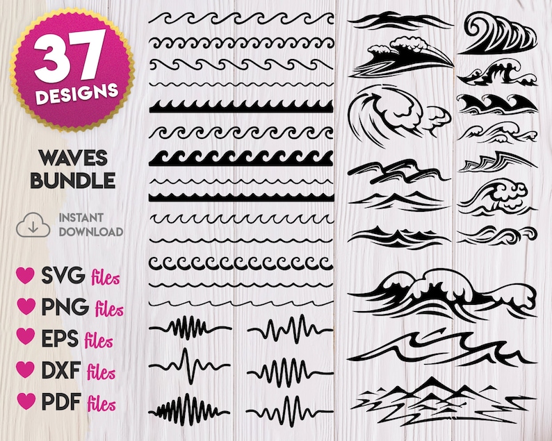 Waves SVG Bundle, Wave Silhouette Svg, Wave Vector, Wave Clipart, Wave ...