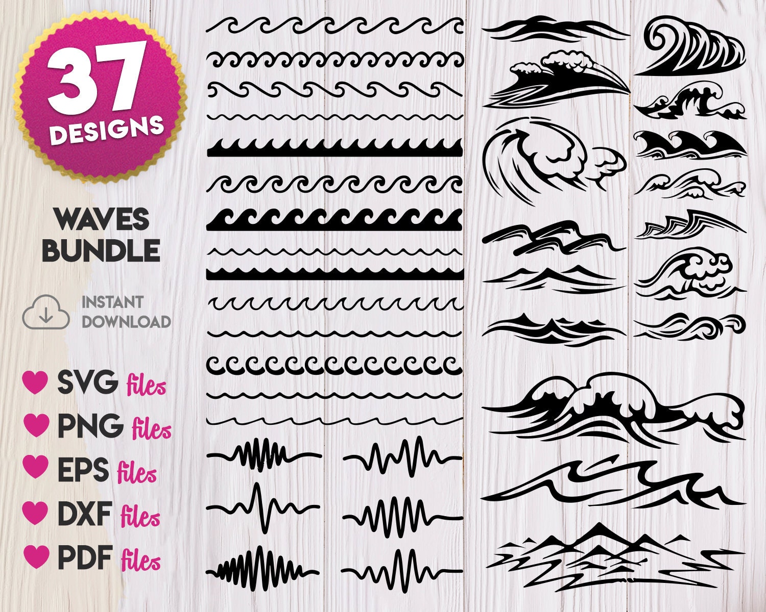 Waves SVG Bundle, Wave Silhouette Svg, Wave Vector, Wave Clipart, Wave ...