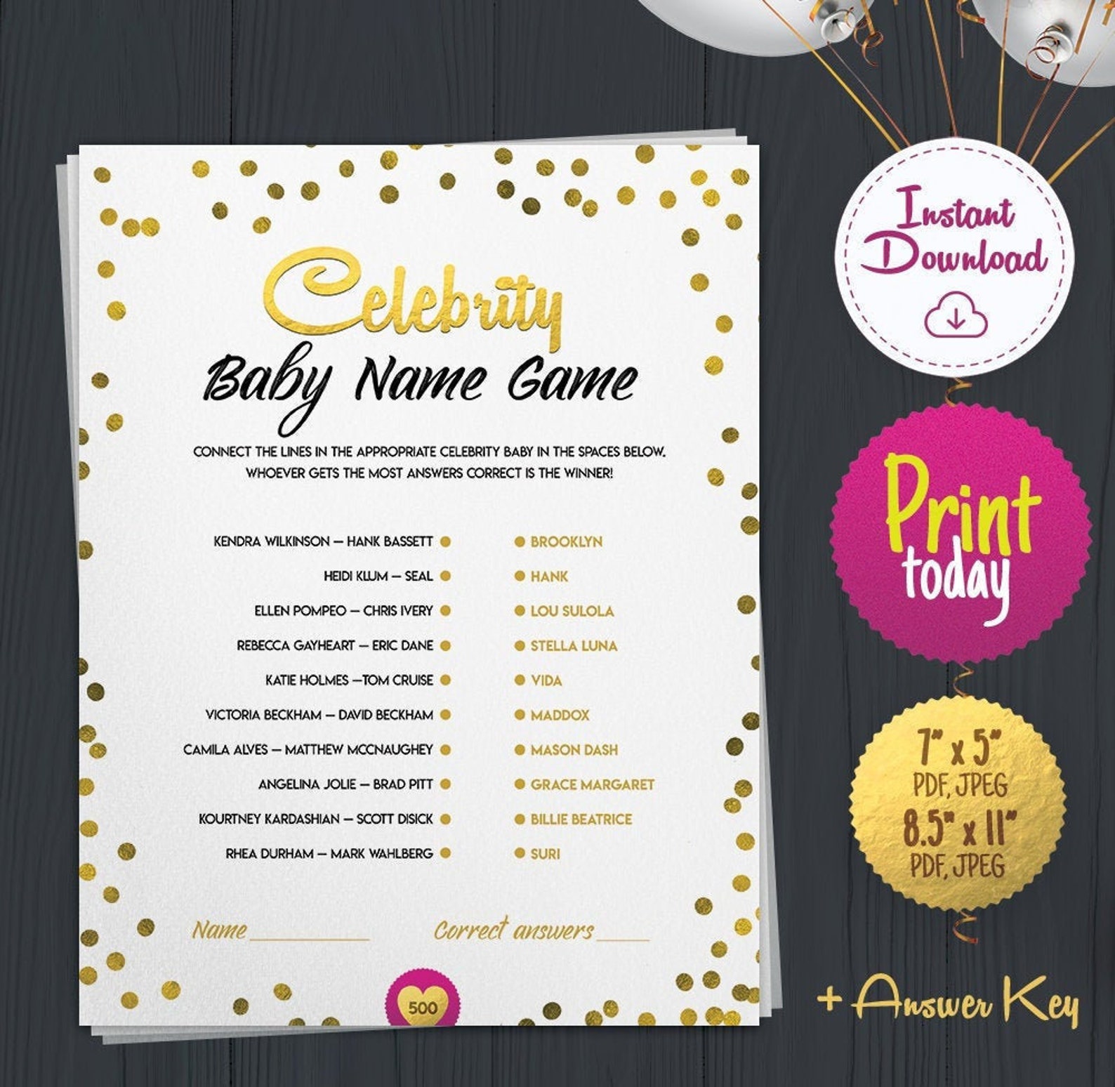 Celebrity Name Baby Shower Game Printable, Celebrity Match Game ...