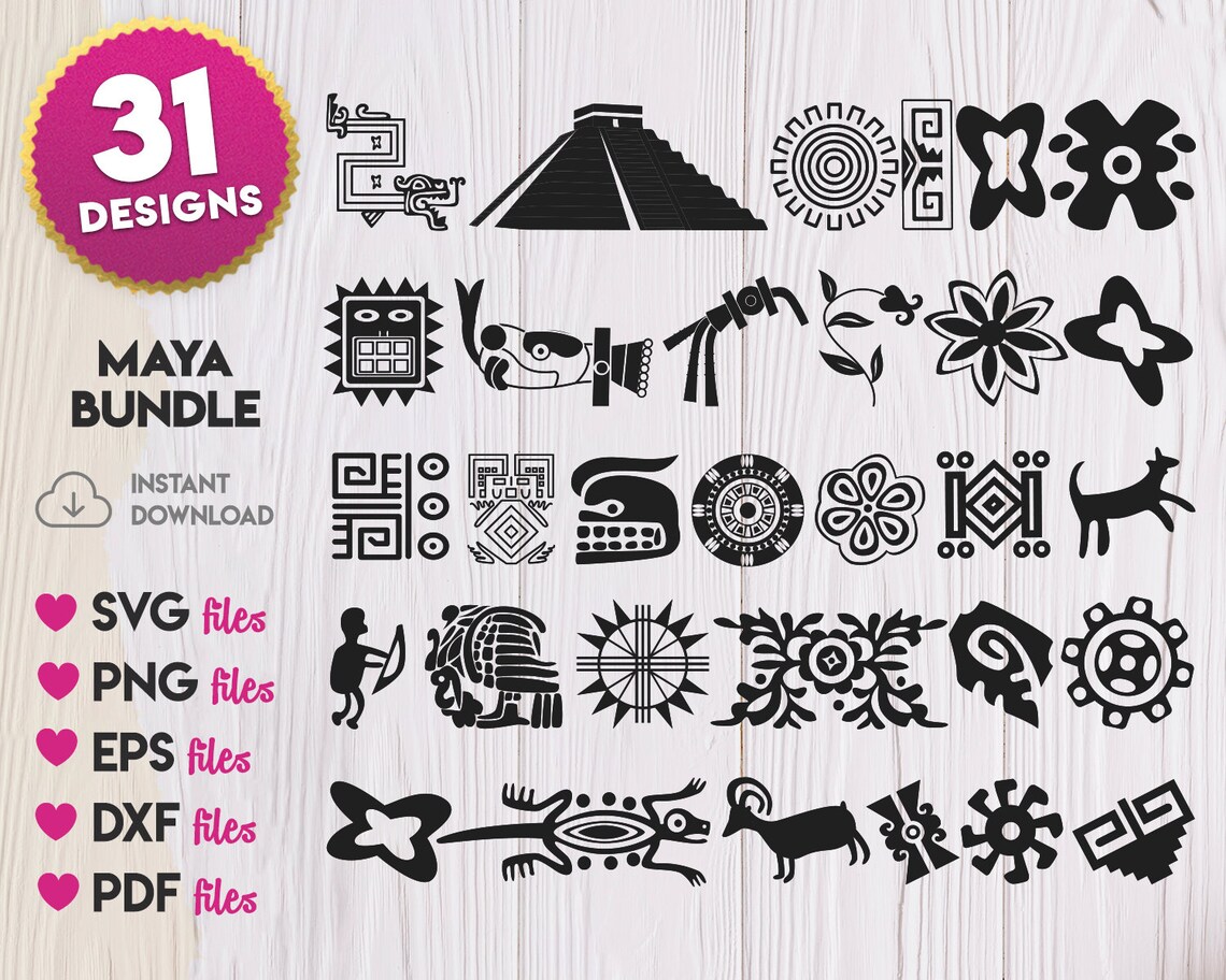 Maya Designs SVG Bundle, Maya Silhouette Svg, Maya Symbols Svg, Maya ...