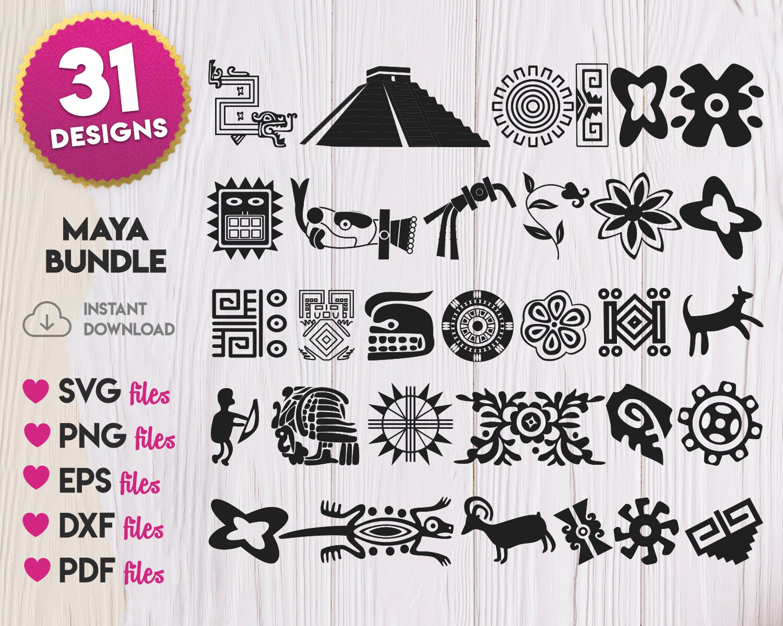 Maya Designs SVG Bundle, Maya Silhouette Svg, Maya Symbols Svg, Maya ...