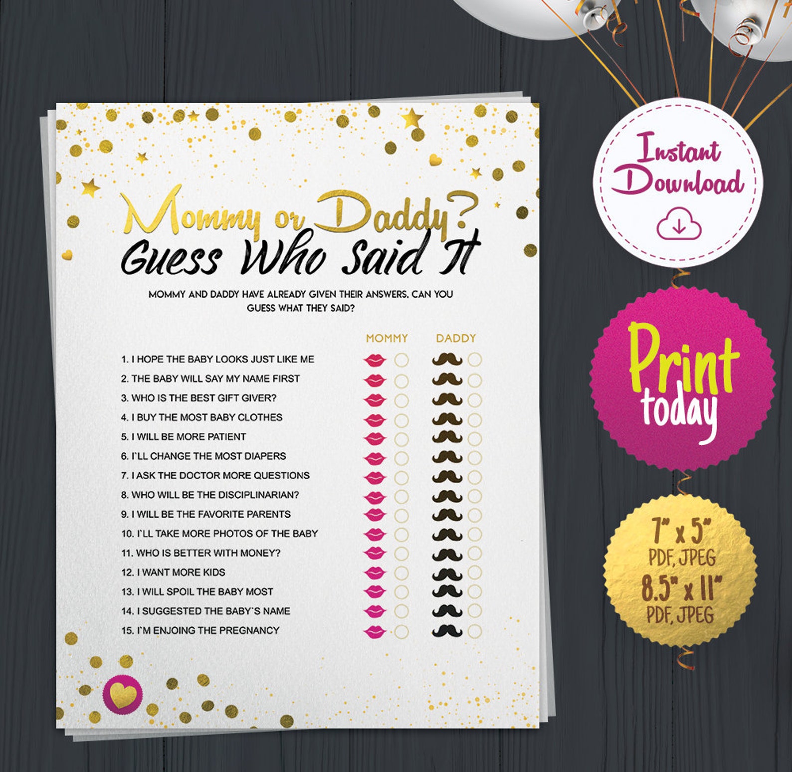 3in1 Baby Predictions Baby Shower Game, Mommy or Daddy Baby Shower Game ...