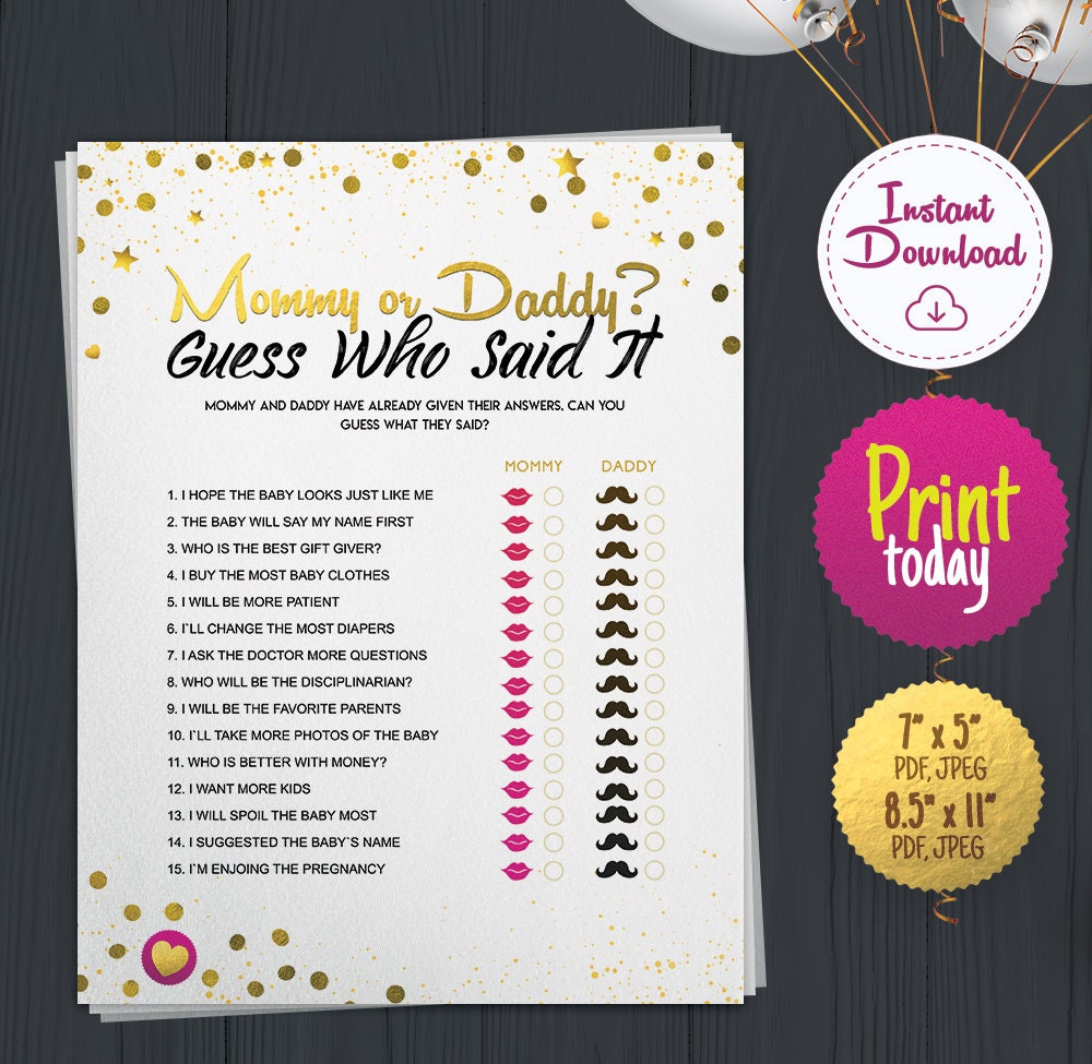 3in1 Baby Predictions Baby Shower Game, Mommy or Daddy Baby Shower Game ...