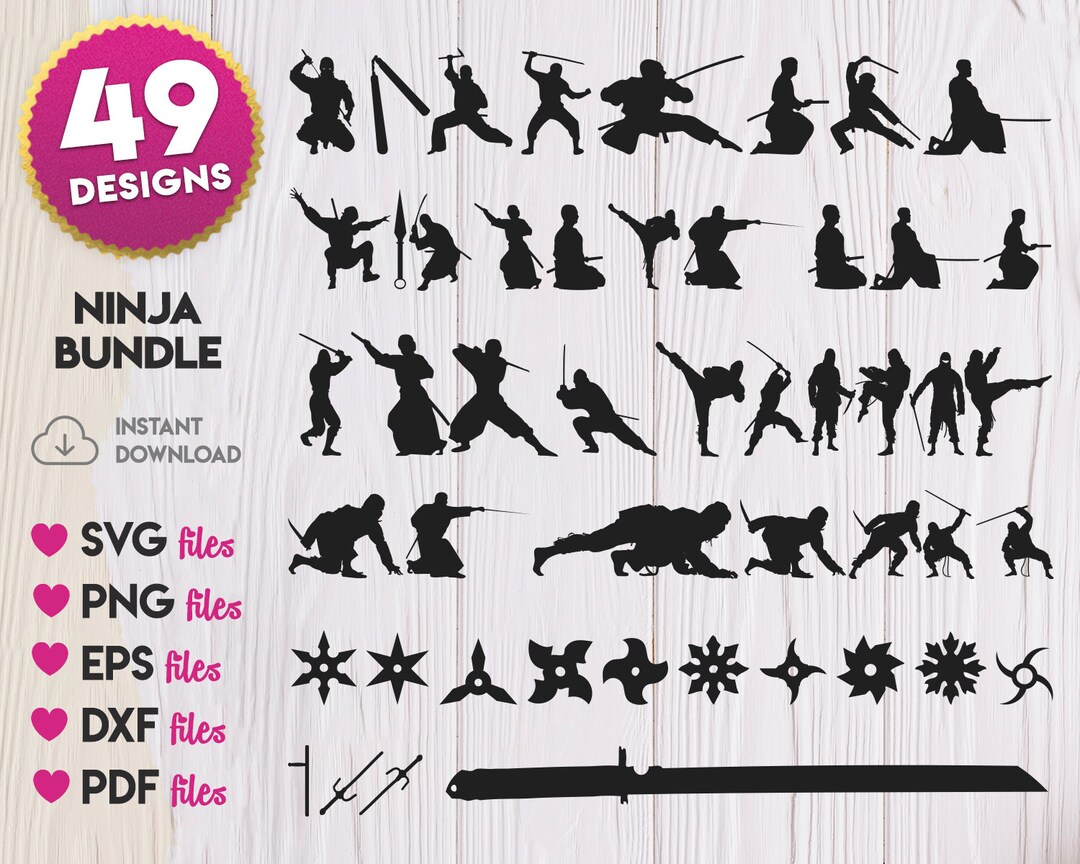 Ninja SVG Bundle, Ninja Silhouette SVG, Ninja Vector, Ninja Cut Files ...