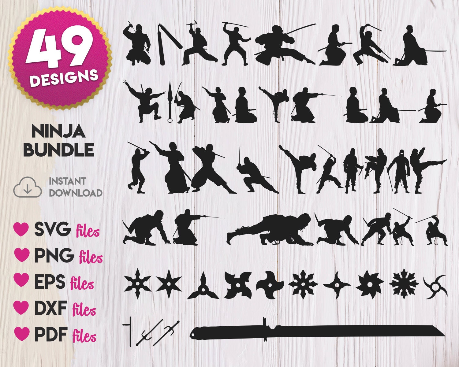 Ninja SVG Bundle, Ninja Silhouette SVG, Ninja Vector, Ninja Cut Files ...