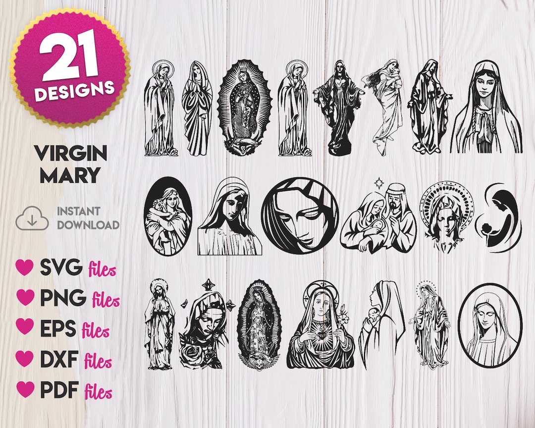 Virgin Mary SVG Bundle, Virgin Mary Silhouette Svg, Virgin Mary Png ...