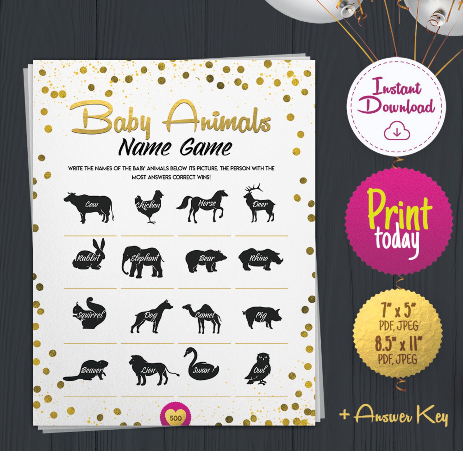 Baby Animals Name Game Printable Baby Shower, Baby Shower Activity ...