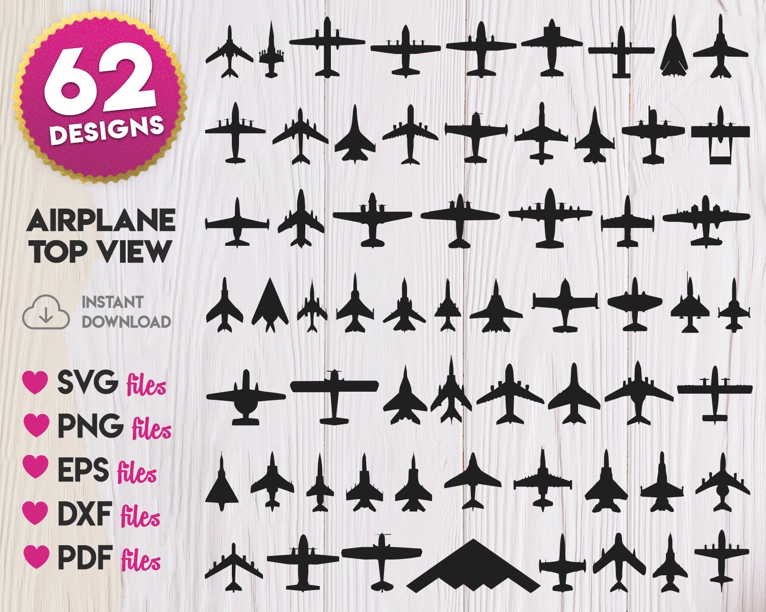Airplanes Top View SVG, Airplane Top View Silhouette, Airplane Top View ...