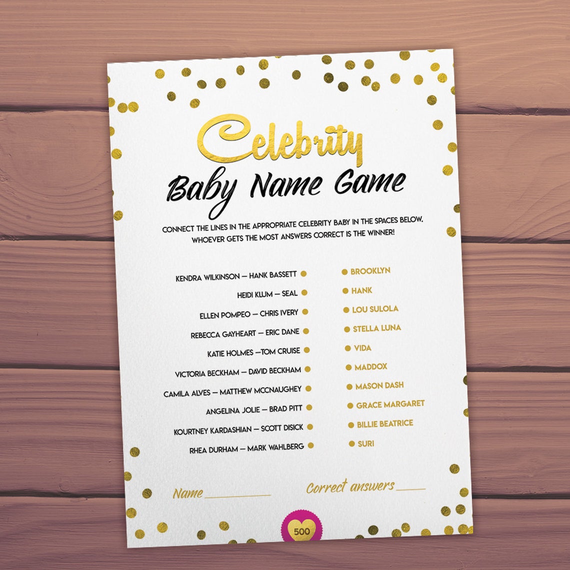 Celebrity Name Baby Shower Game Printable, Celebrity Match Game ...