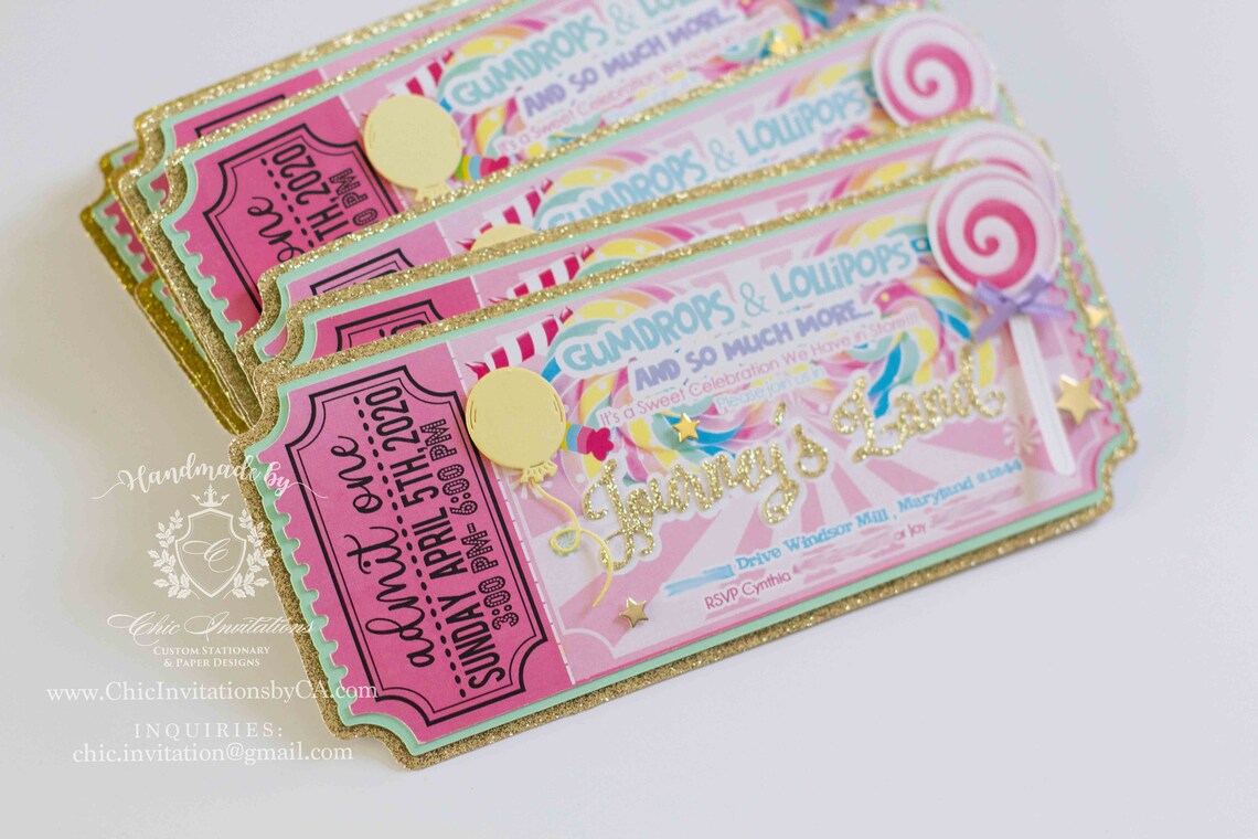 Ticket Handmade Invitation, Candyland Invitation, Custom Invitation ...