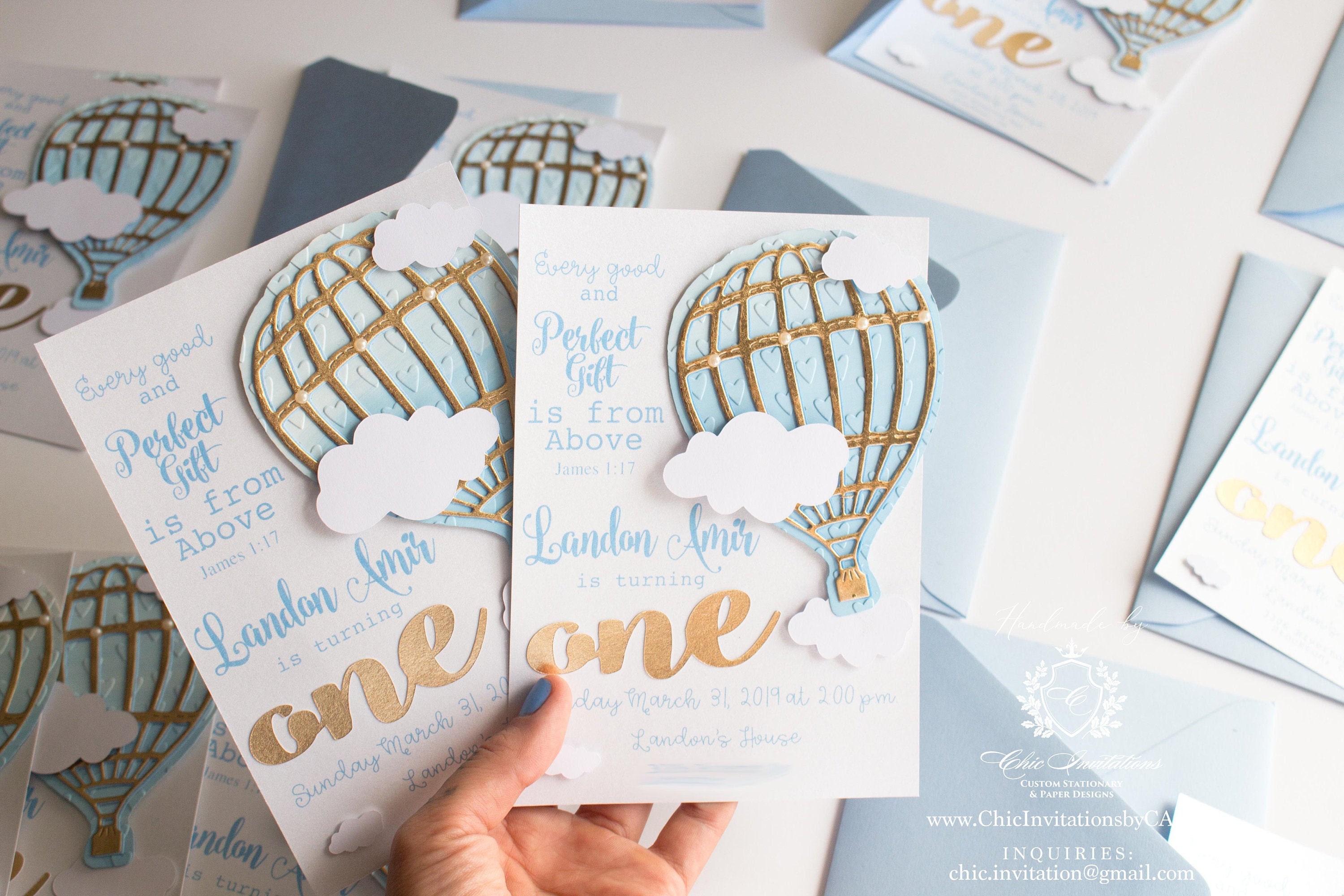Hot Air Balloon, Handmade Invitation, Hot Air Balloon, Boy Birthday ...