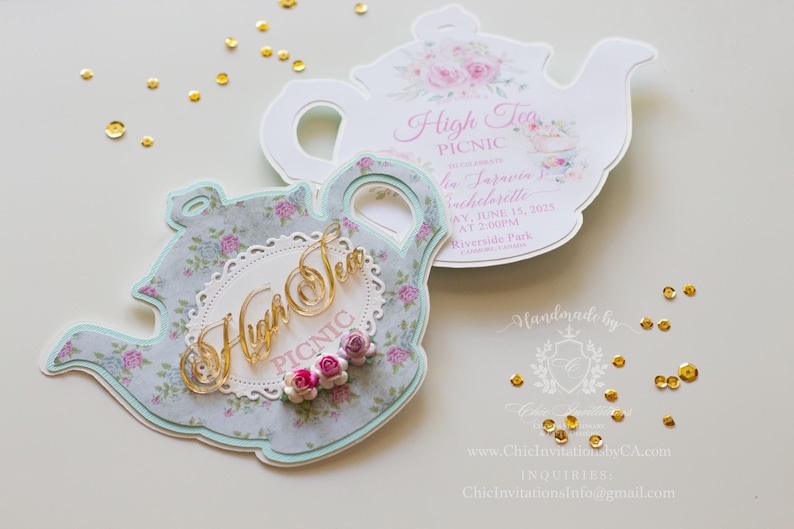 High Tea Handmade Invitation, Tea Invite, Tea Party Invitation, Teapot ...