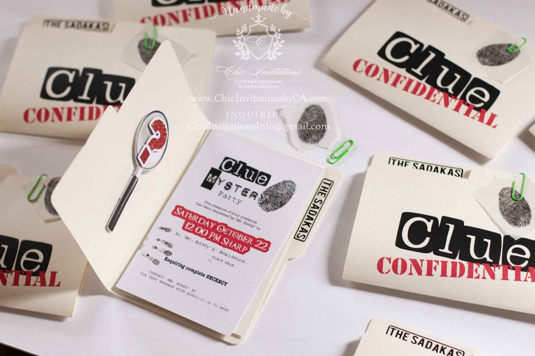 Clue Invitation, Handmade Invitation, Mystery Theme Invitation ...