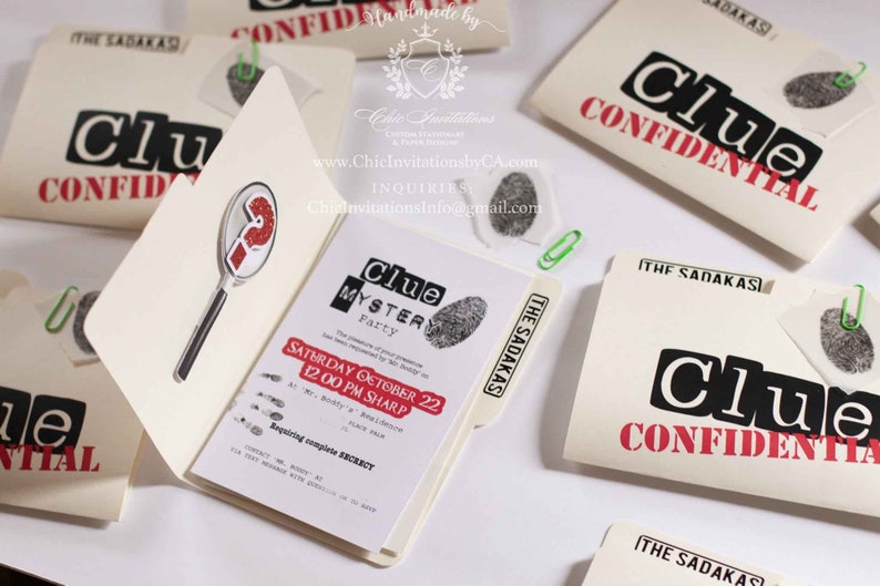 Clue Invitation, Handmade Invitation, Mystery Theme Invitation ...