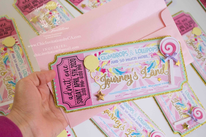 Ticket Handmade Invitation, Candyland Invitation, Custom Invitation ...