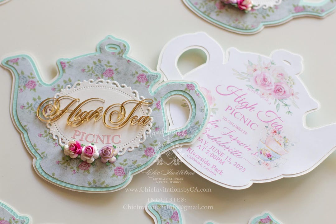 High Tea Handmade Invitation, Tea Invite, Tea Party Invitation, Teapot ...