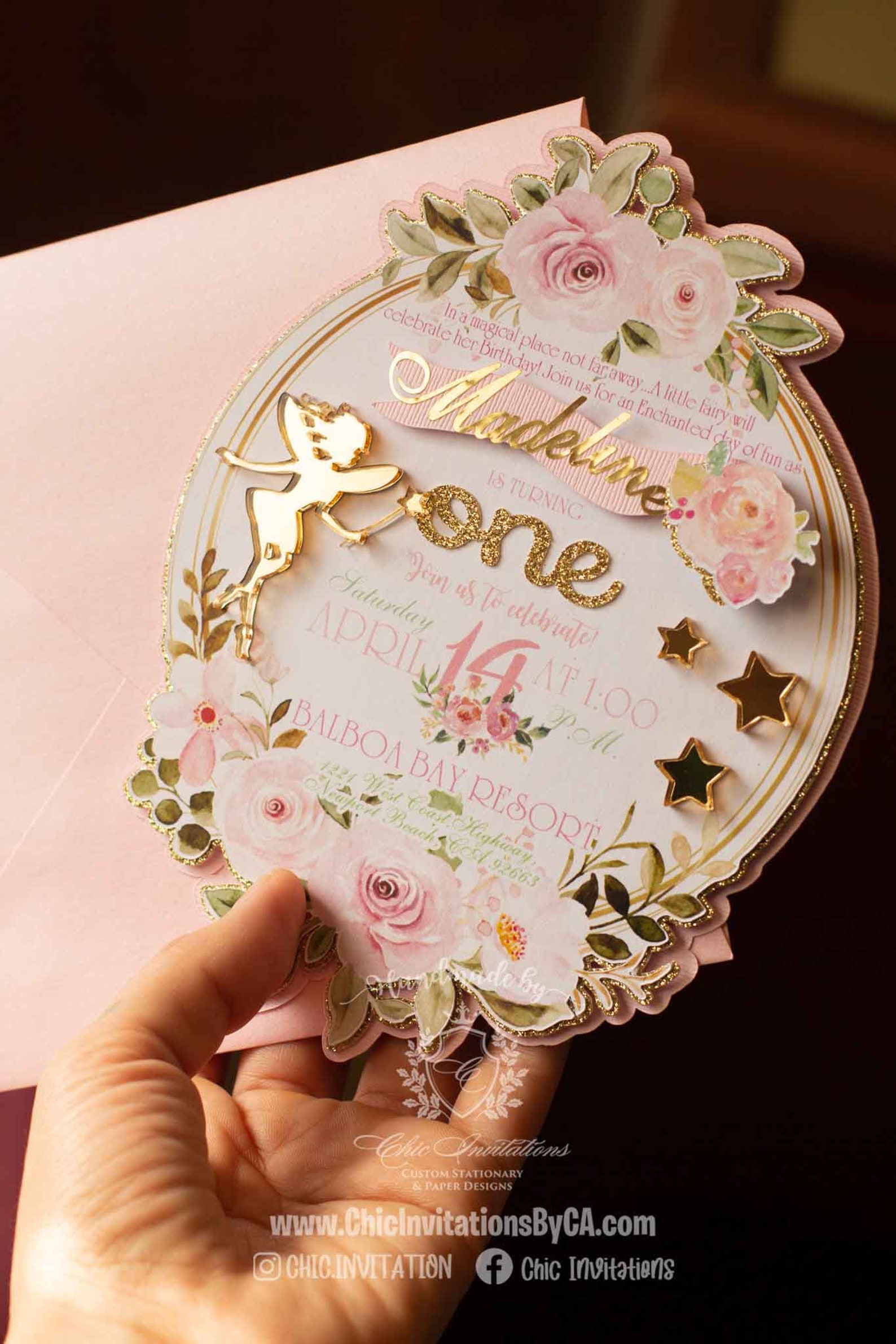 Fairy Invitation, Flower Invite, Handmade Card, Personalized, Fairy ...