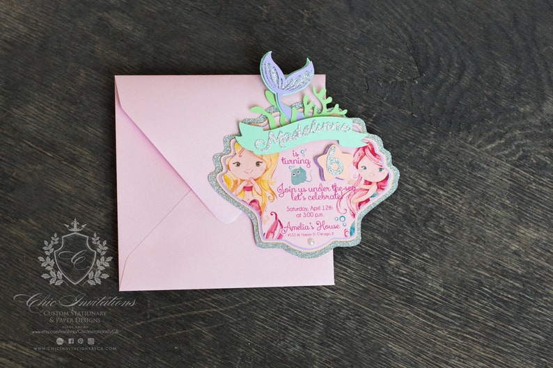 Mermaid Invitation Shell Invitation Handmade Invitation - Etsy