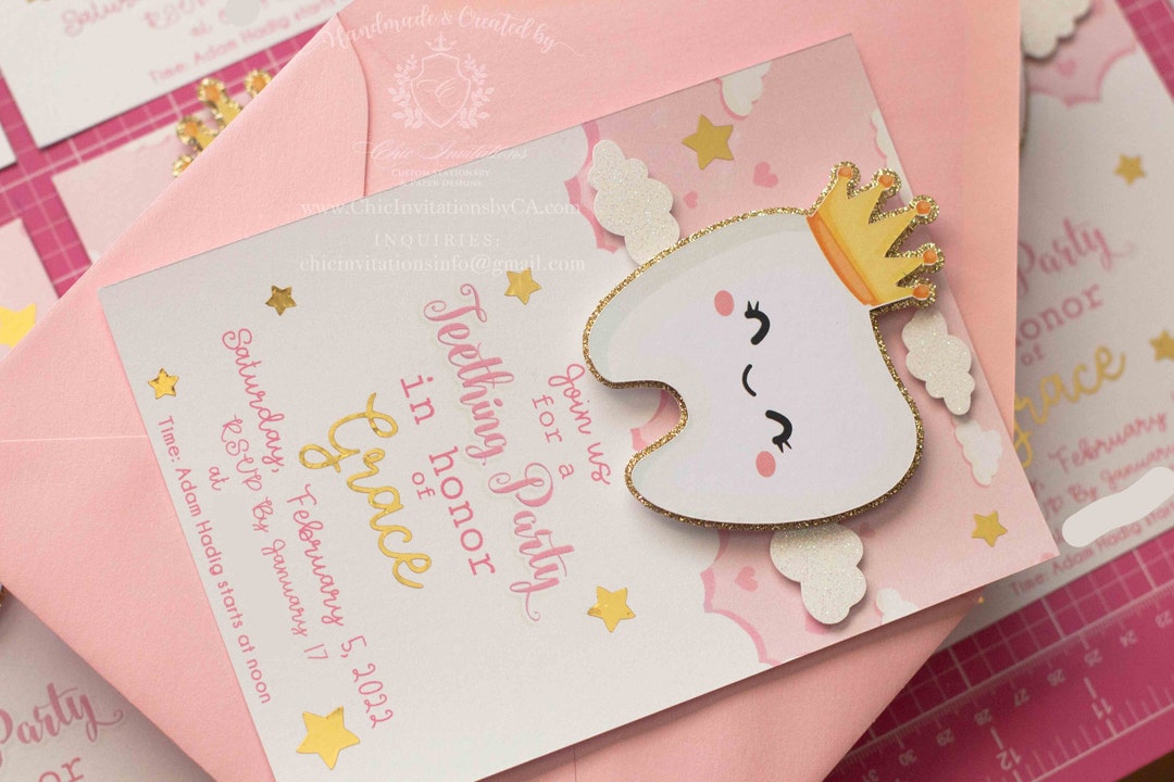 First Teething Birthday Party Card, Handmade Invitation, Creative Card ...