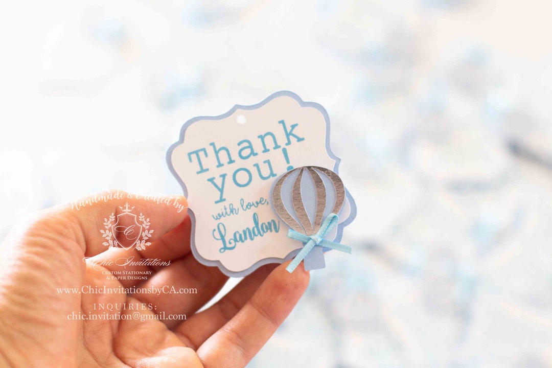 Hot Air Balloon Tags, Custom Tags, Party Favor, Silver and Blue ...