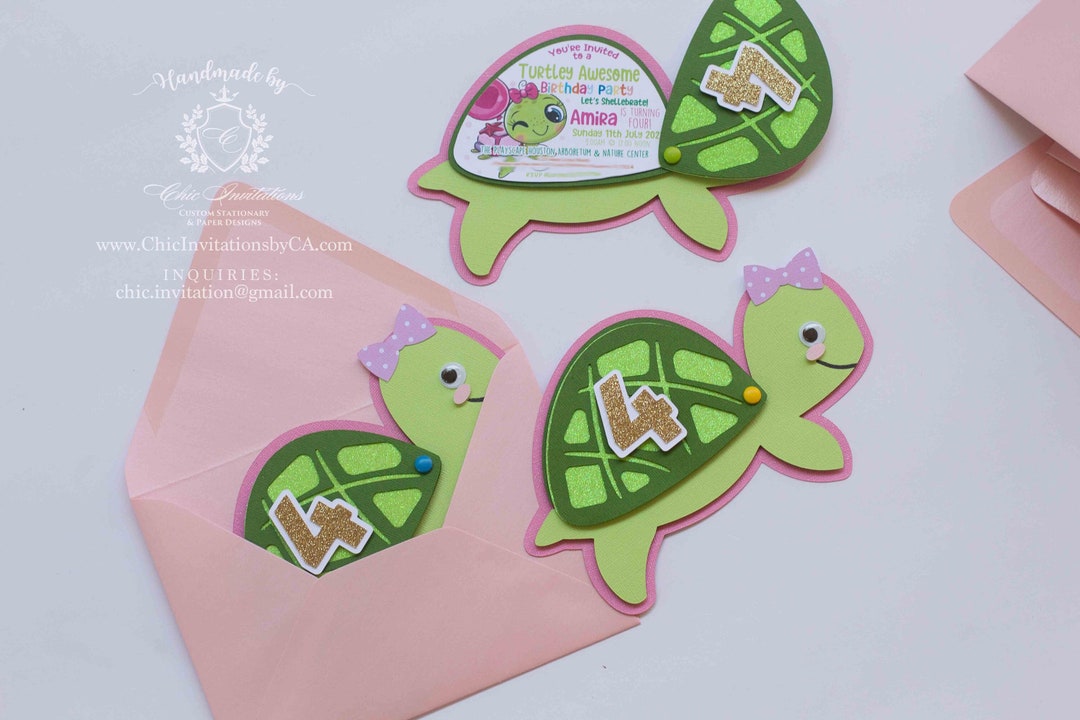 Turtle Handmade Invitation, Baby Shower Invitation, Turtle Theme Card ...