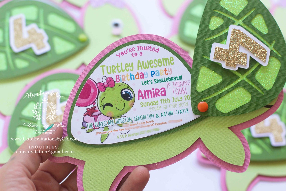 Turtle Handmade Invitation, Baby Shower Invitation, Turtle Theme Card ...
