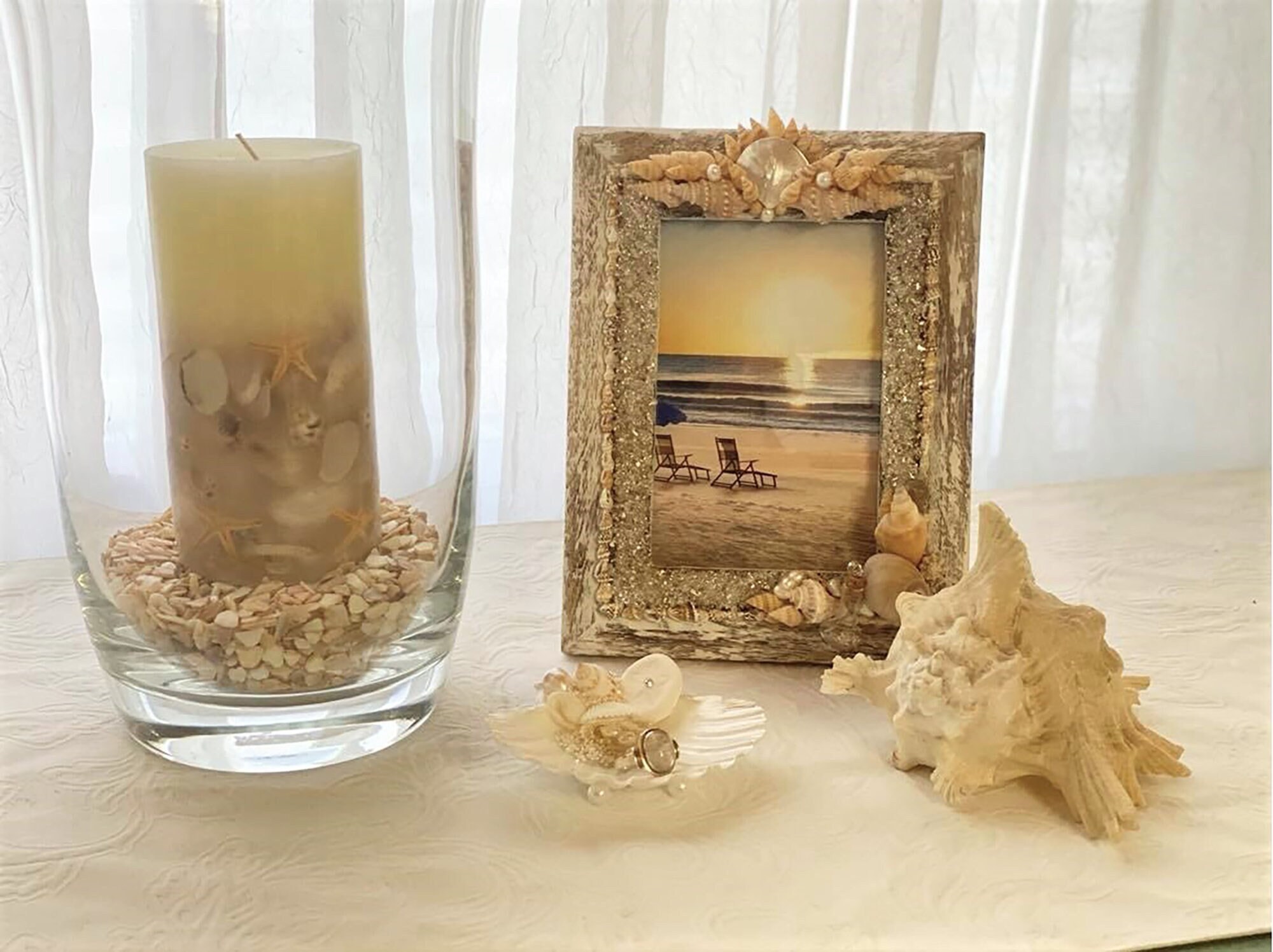 Hand decorated Rustic Wood Shell Frame with Natural Shells | Etsy