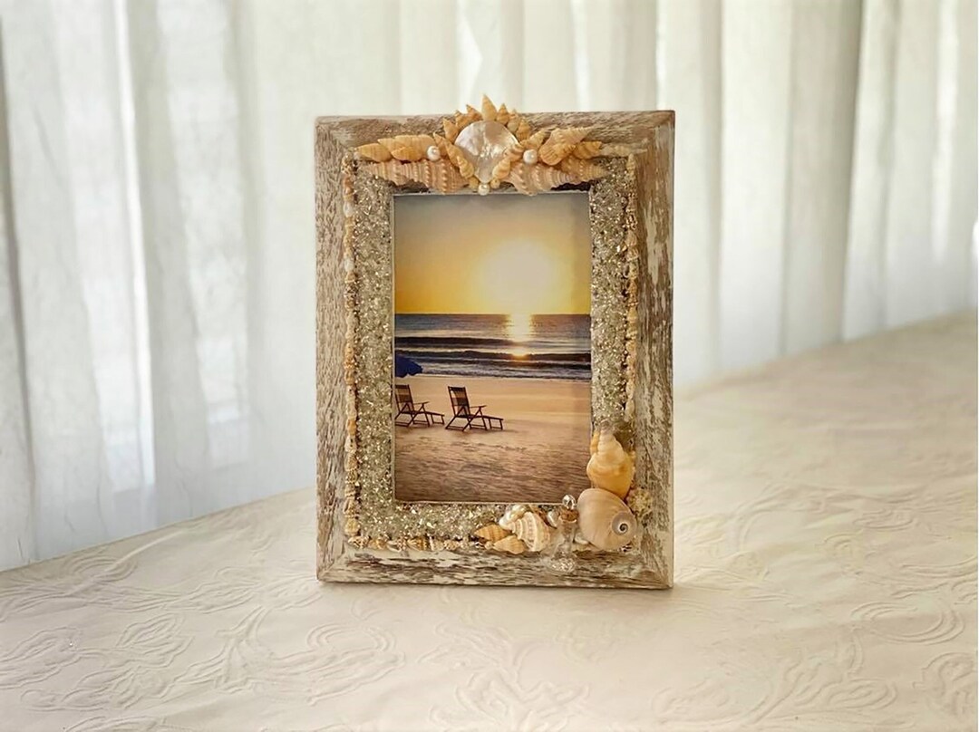 Hand Decorated Rustic Wood Shell Frame With Natural Shells - Etsy