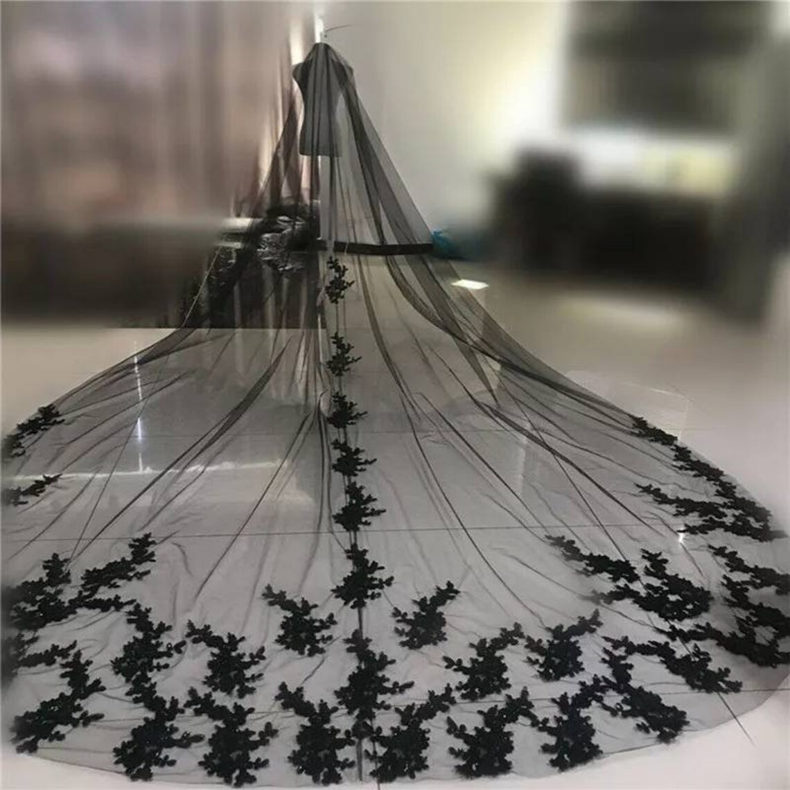 Velo de novia negro con bordados y lentejuelas-novias negro | Etsy