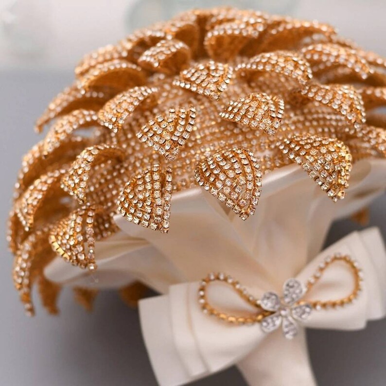 Gold Crystal Bridal Bouquet-crystal Wedding Bouquet-gold | Etsy