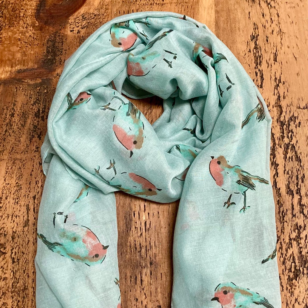 Cute Robin Print Scarf Mint Green - Etsy