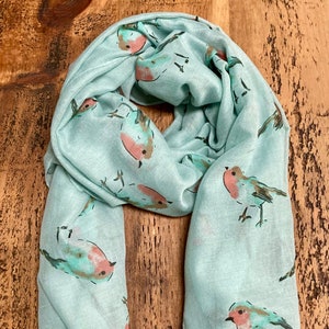 Cute Robin Print Scarf - Mint Green - Etsy