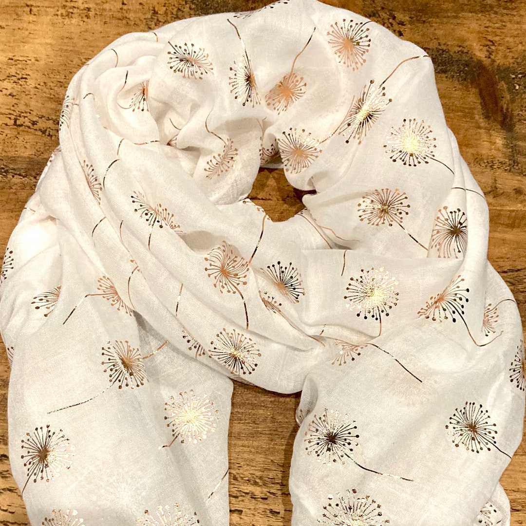 Soft Dandelion Print Scarf - White & Rose Gold - Etsy UK