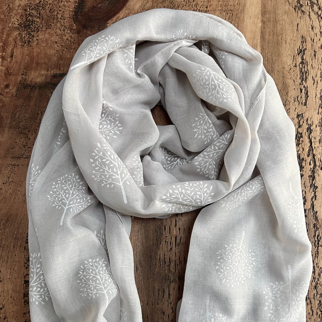 Beautiful Mulberry Tree Scarf - Soft Grey & White - Etsy UK