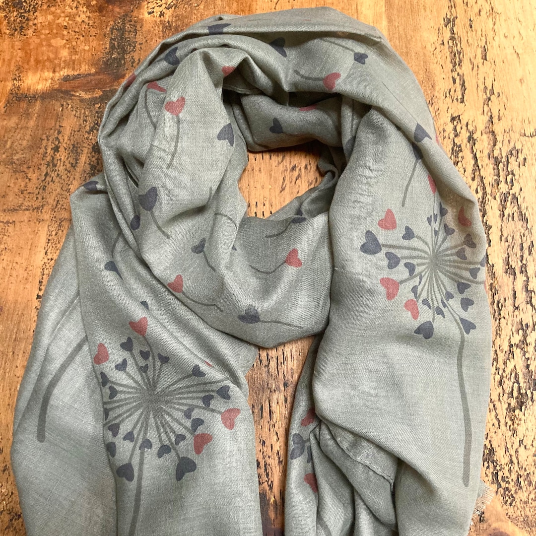 Beautiful Soft Heart Dandelion Print Scarf - Grey - Etsy UK
