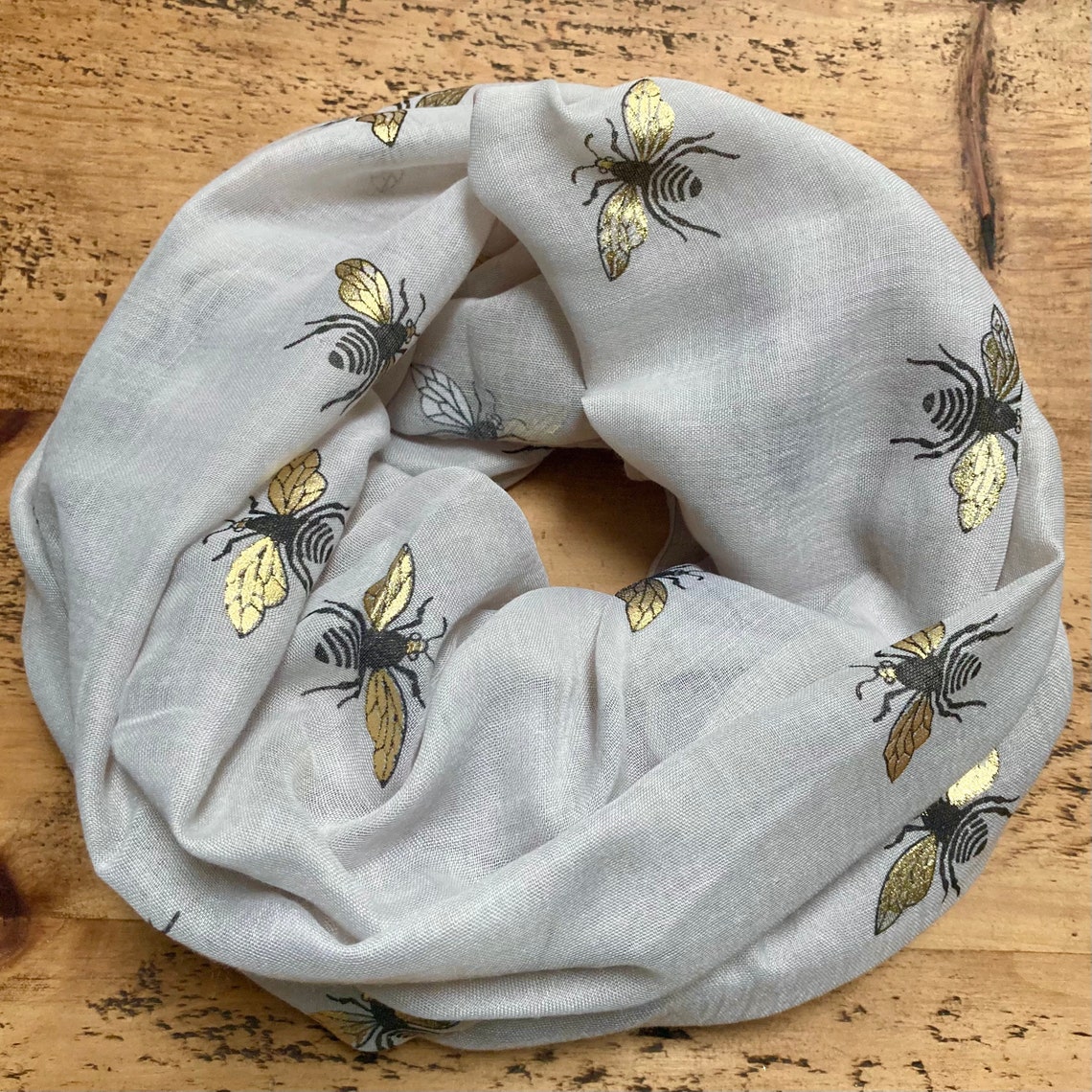 Sparkle Bee Print Scarf Grey & Gold | Etsy