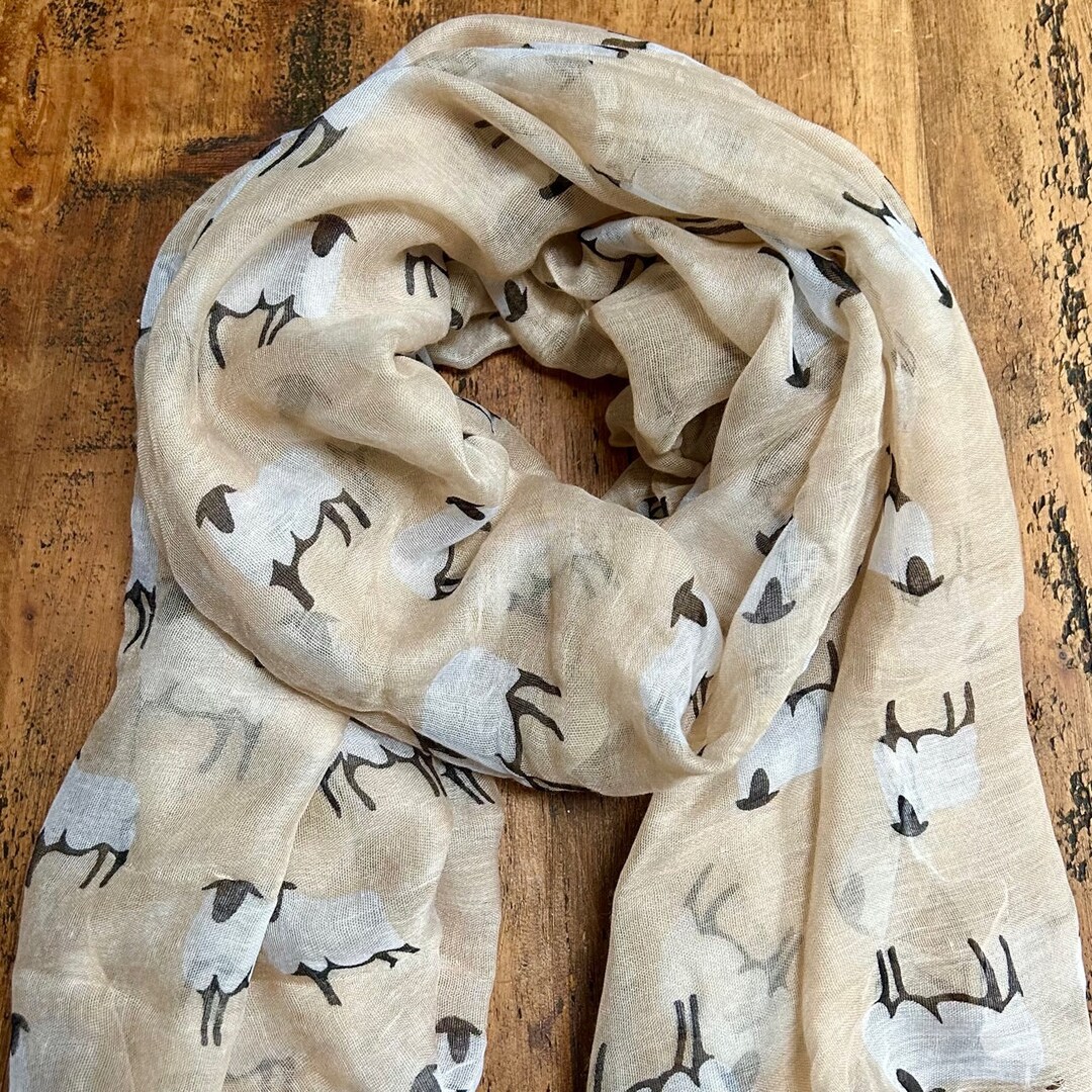 Sheep Print Scarf - Cream - Etsy