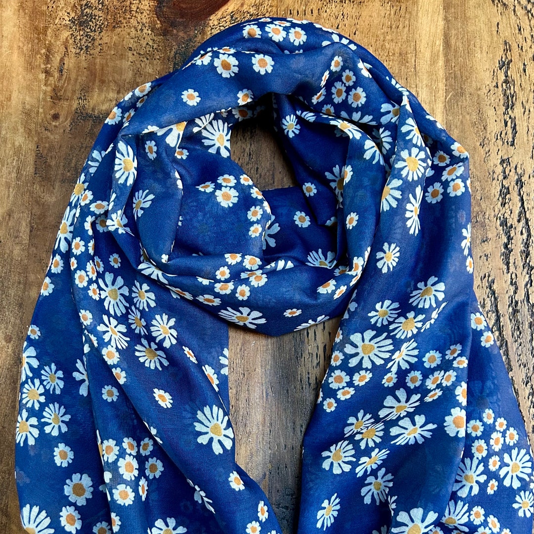 Beautiful Ditsy Daisy Print Scarf - Navy Blue - Etsy