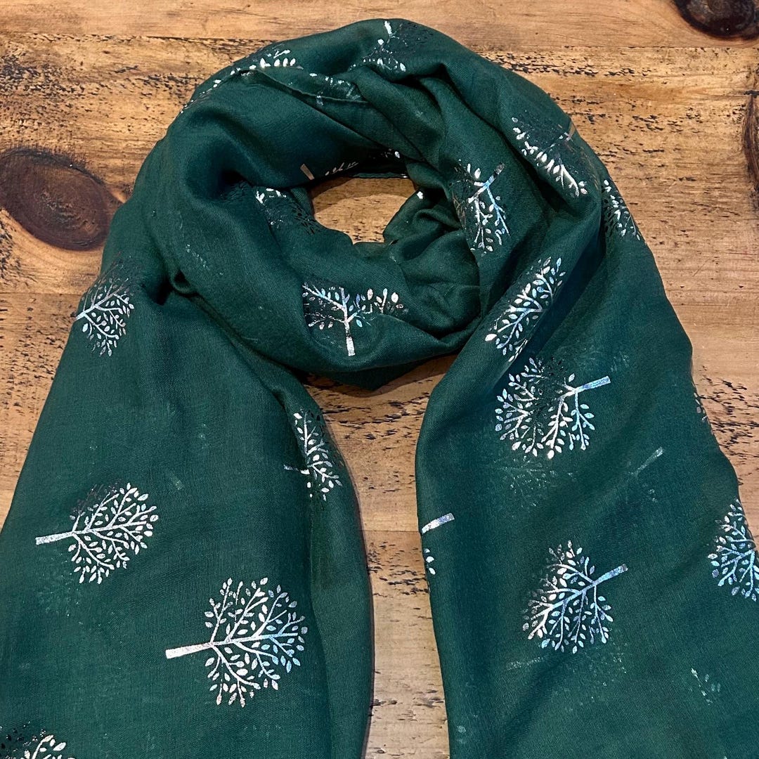 Soft Tree of Life Scarf - Forest Green & Silver - Etsy