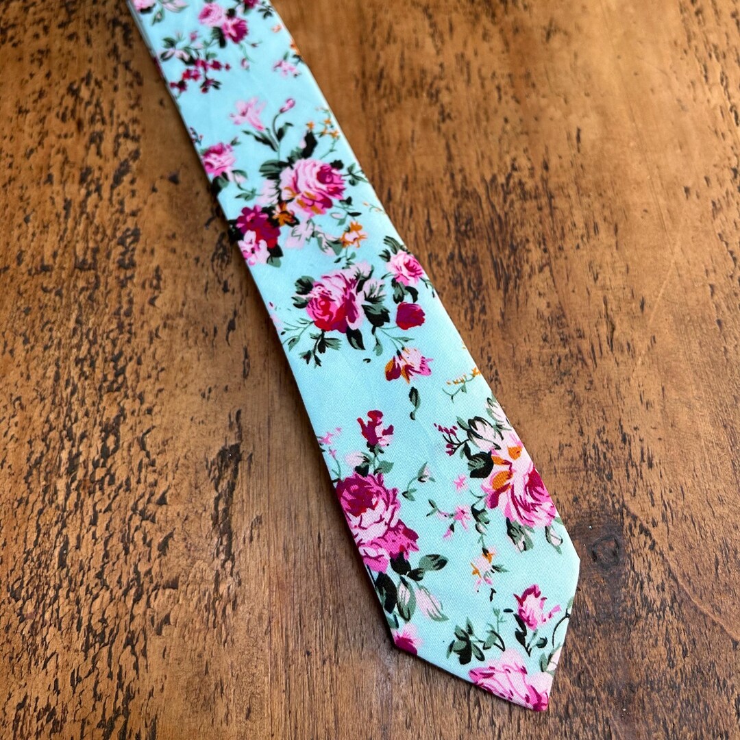 Beautiful Mens Floral Tie - Aqua Blue & Pink - Etsy